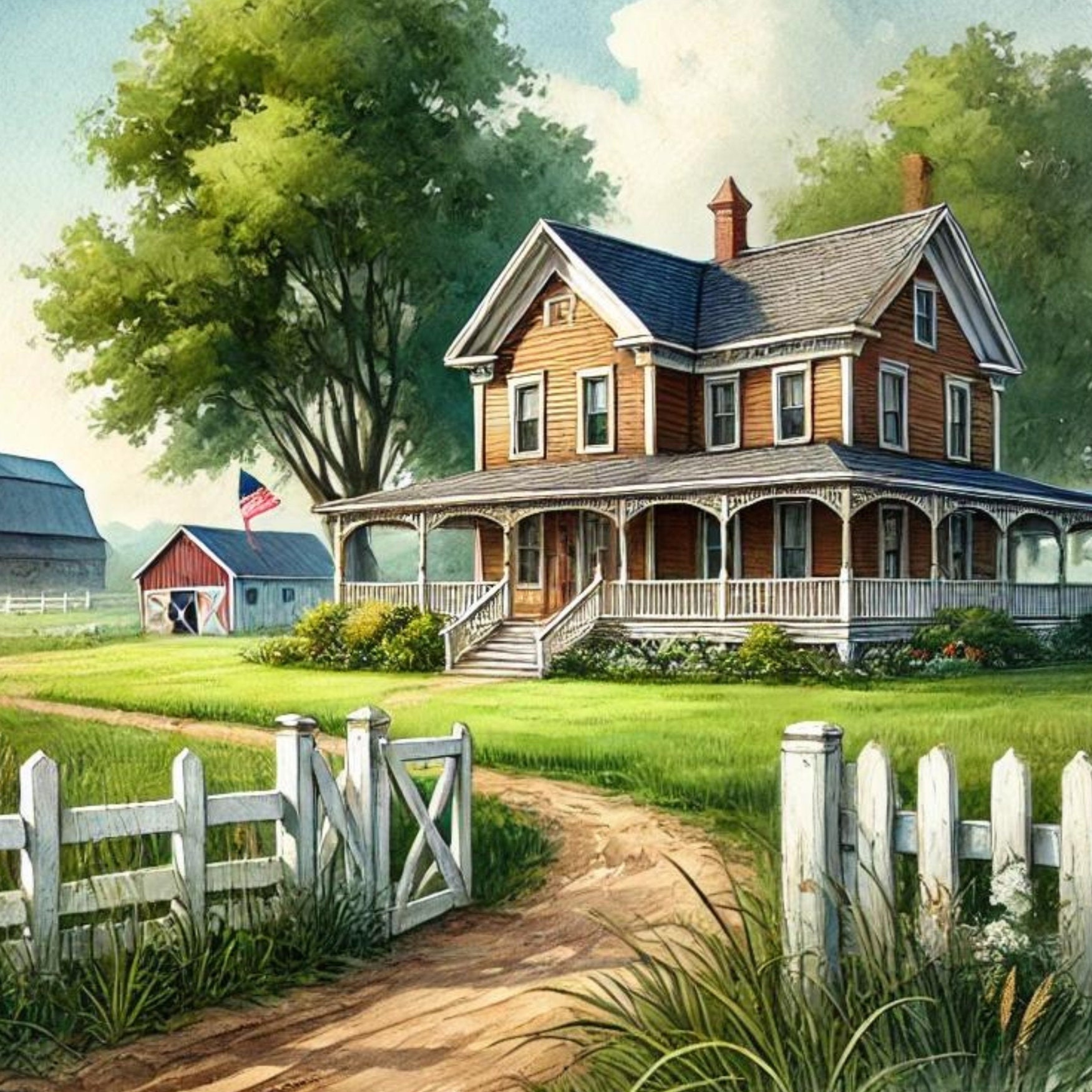 American Homestead Landscape Clipart, Digital Crafting Files for Junk ...