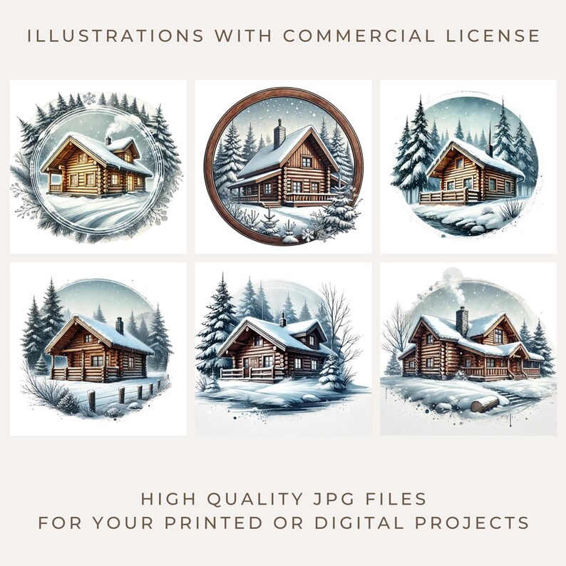 Log Cabin in Snow Images, Winter Watercolor Clipart Pack, Crafting Junk ...
