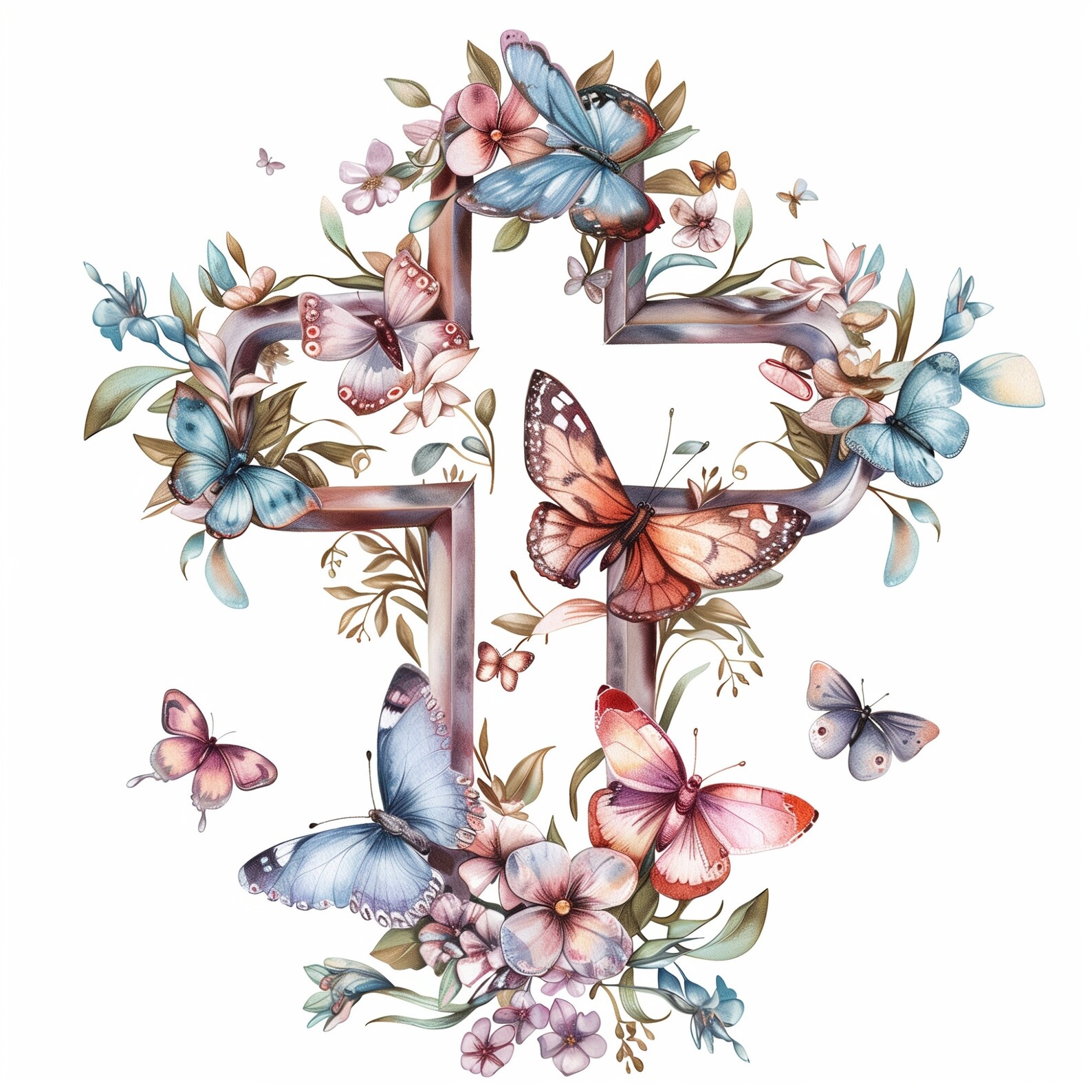 12 Butterflies With Cross Clipart, Spring Butterfly Print and Cross Set ...