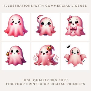 Retro Pink Ghost Clipart Bundle, Cute Halloween Designs for Crafts and ...