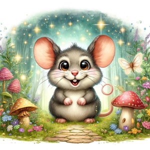 Funny Mouse in Magic Forest Clipart Set, Woodland Animals Clipart ...
