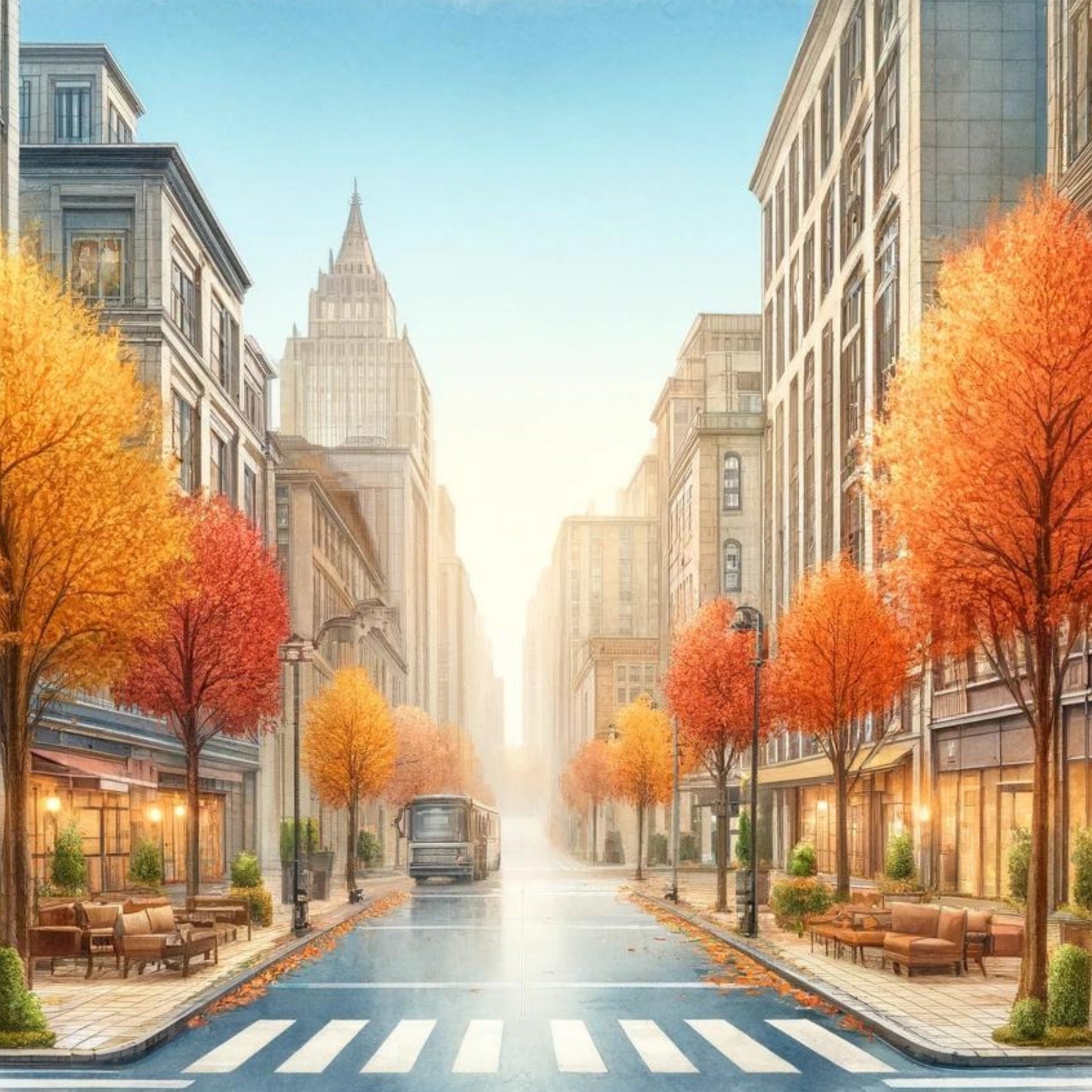 Autumn City Landscape Digital Clipart, Scrapbook Image, Watercolor City ...