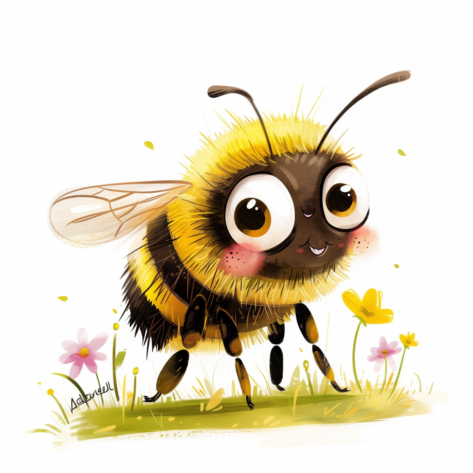 Cute Bee and Floral Clipart Set, Digital Crafting, Printable Watercolor ...