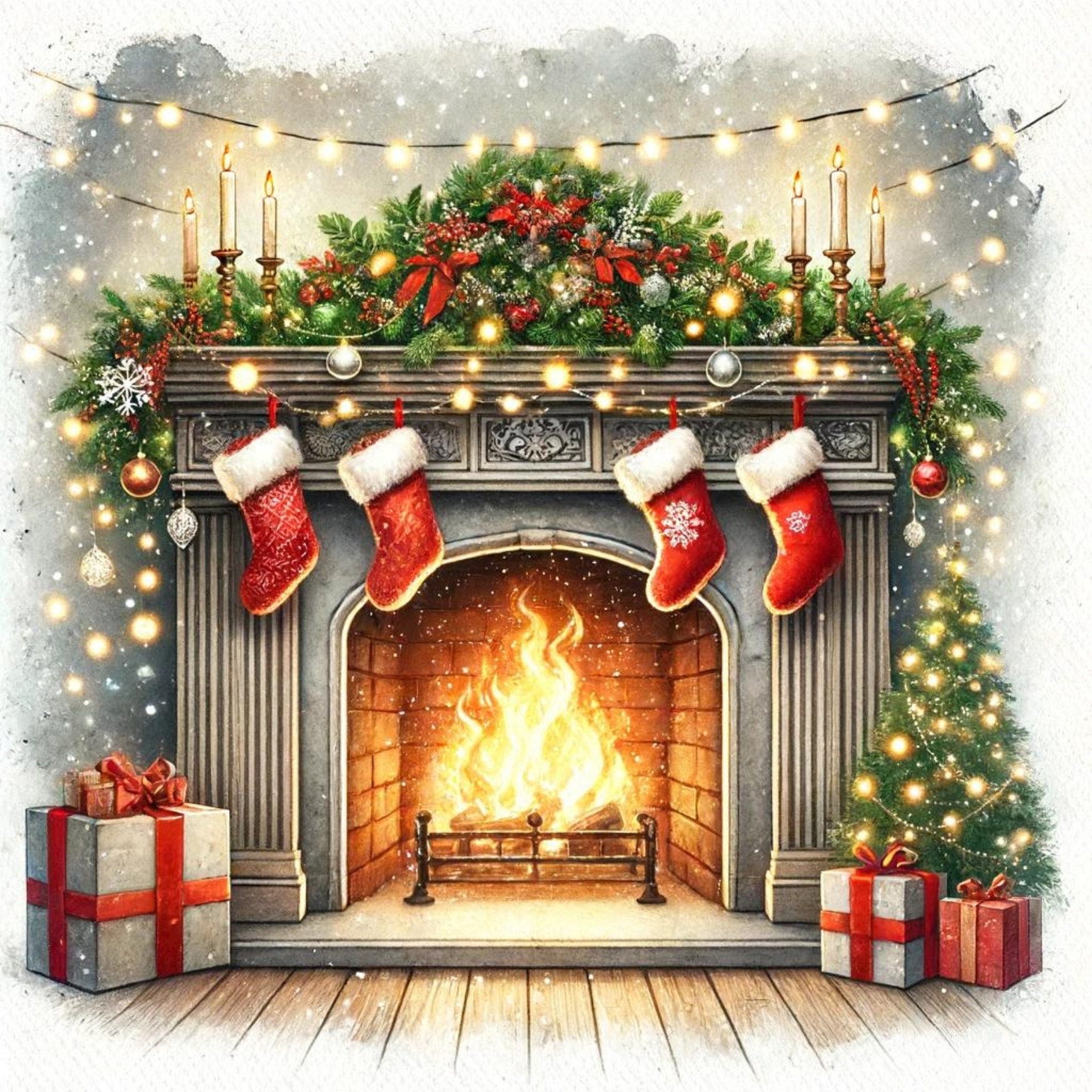 Cozy Christmas Fireplace Clipart Set, Digital Download for Scrapbooking ...