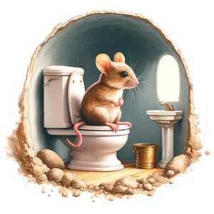 Mouse Sitting on Toilet in Mouse Hole, Instant Download, Cute Mouse ...