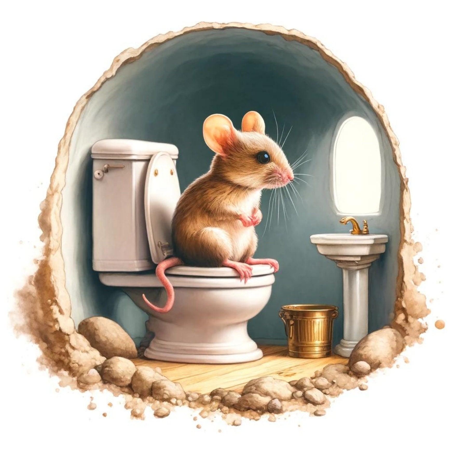 Mouse Sitting on Toilet in Mouse Hole, Instant Download, Cute Mouse ...
