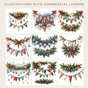 Christmas Bunting Clipart, Holiday Bunting Banner Set, Christmas ...