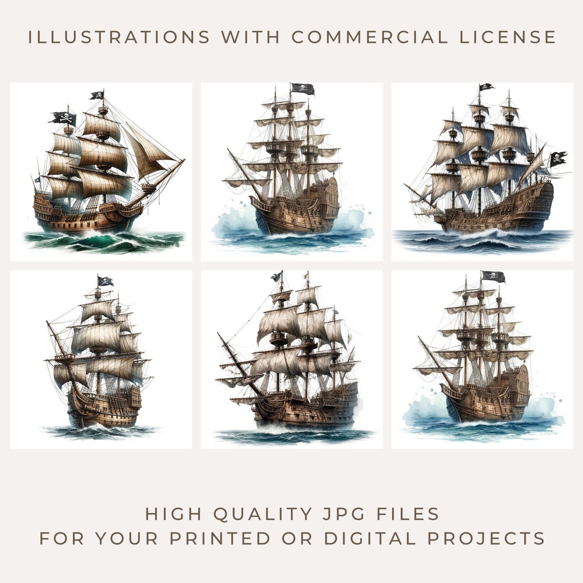 Instant Download Pirate Ship Clipart Bundle for Collage Images & Paper ...