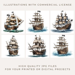 Instant Download Pirate Ship Clipart Bundle for Collage Images & Paper ...