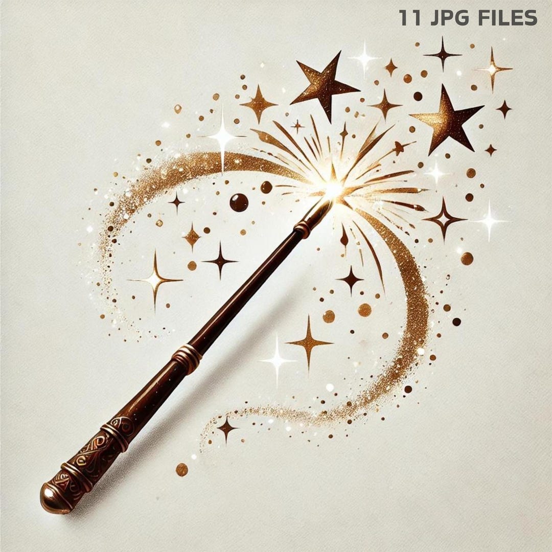 Magic Wand Clipart With Sparkles, Digital Scrapbook JPG File, Vintage ...
