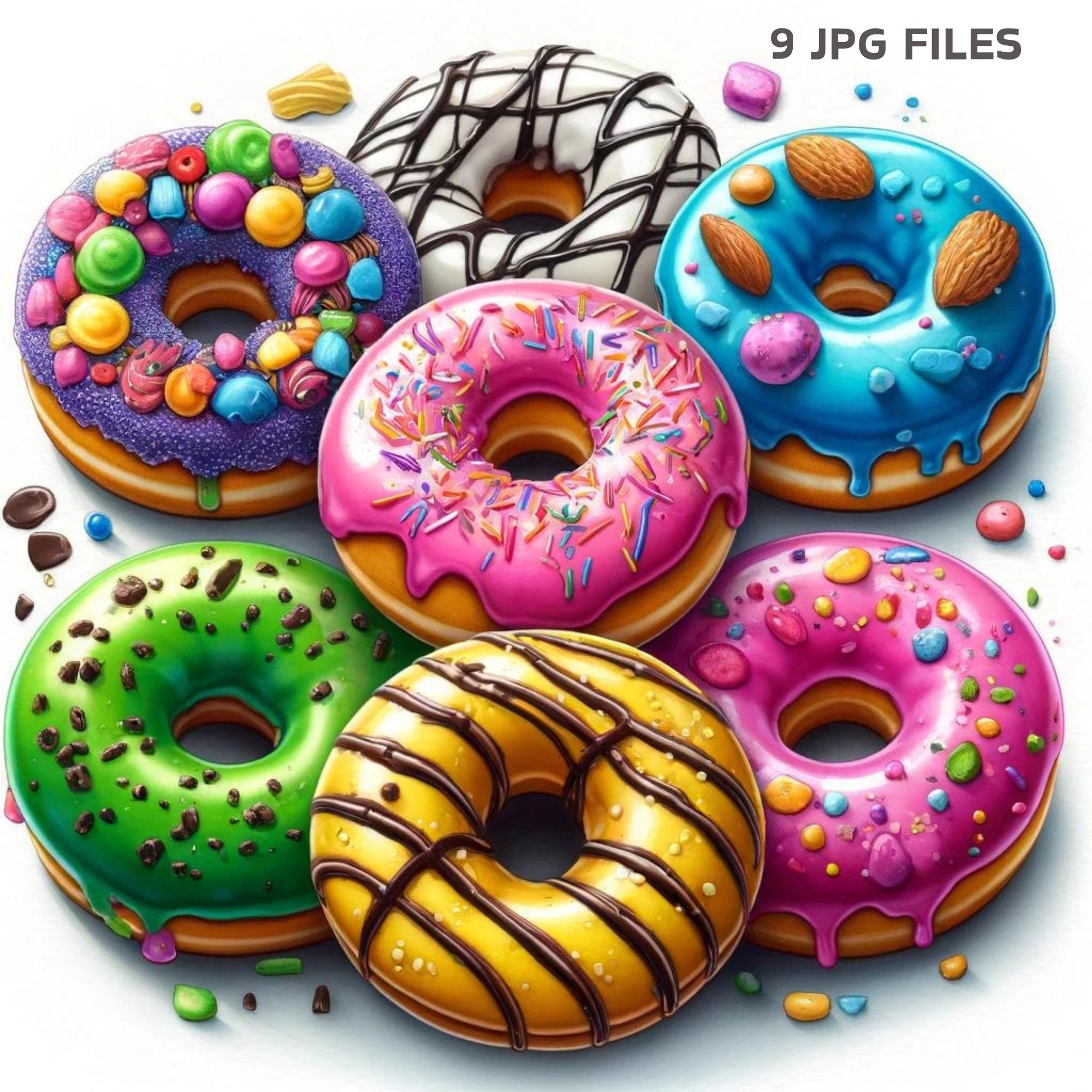 Vibrant Donut Digital Clipart Set for Cute Dessert Designs, Commercial ...