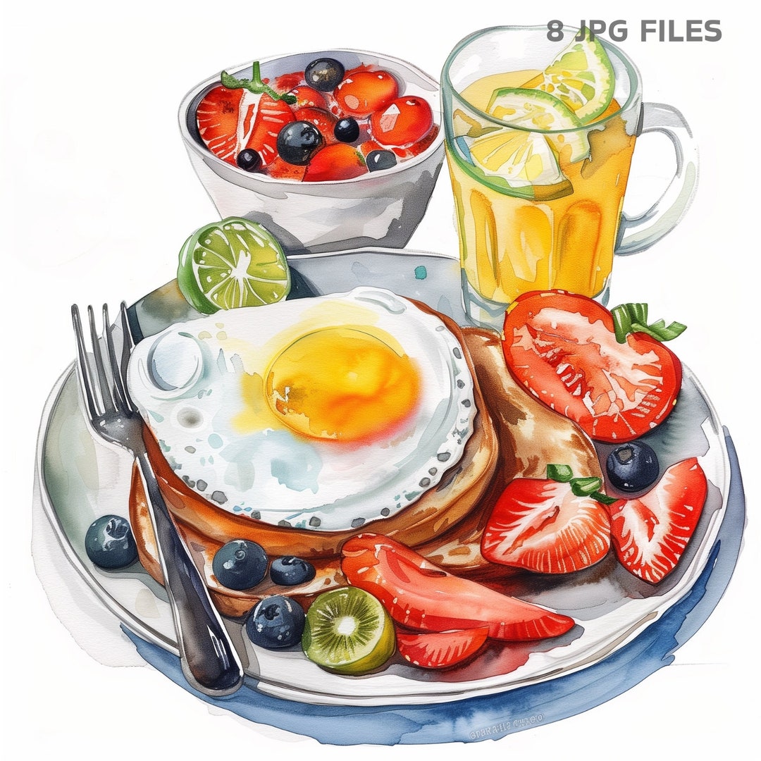 8 Breakfast Watercolor Clipart, Commercial Use, Digital Image, Food ...