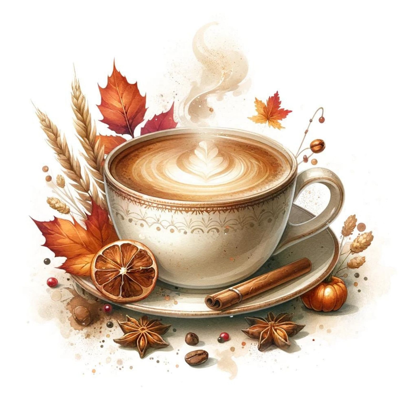 Autumn Coffee Clipart Bundle, Watercolor Fall Leaves, Coffee Mug ...