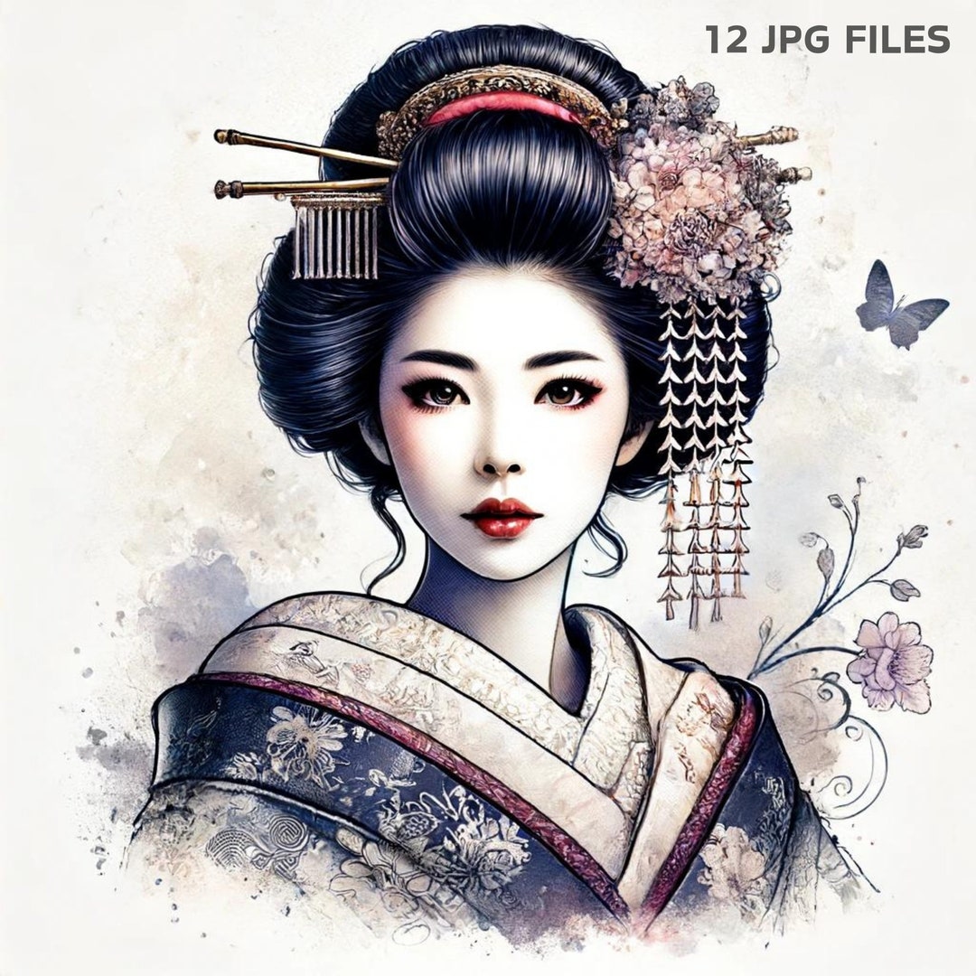 Victorian Japanese Geisha Clipart Bundle, Asian Art Printable Vintage ...