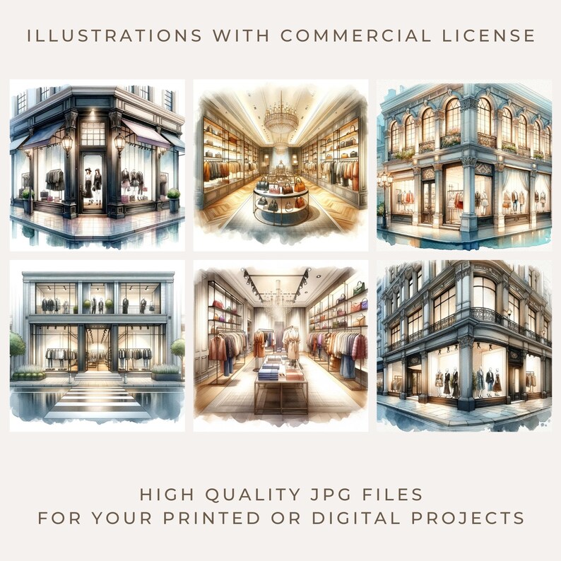 12 Fashion Boutique Clipart, Watercolor Glam Images for Luxury Shopping ...