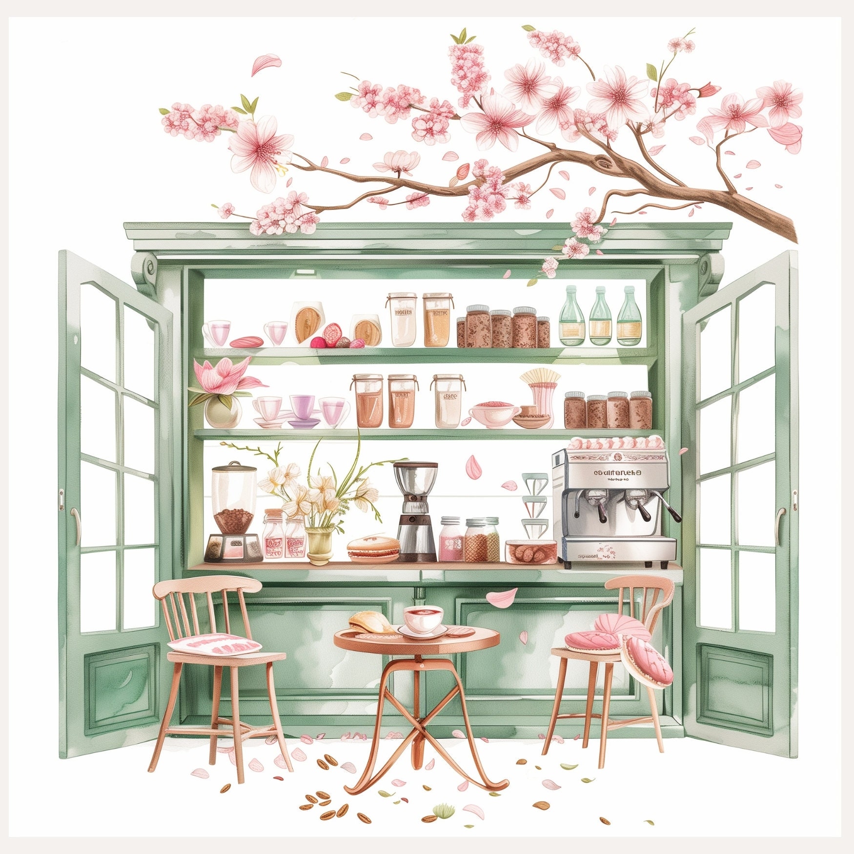 9 Spring Coffee Shop Clipart, Watercolor Floral Images for Junk ...