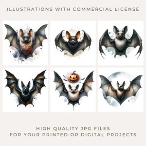 Vintage Watercolor Halloween Bat Clipart Bundle, Digital Crafting ...