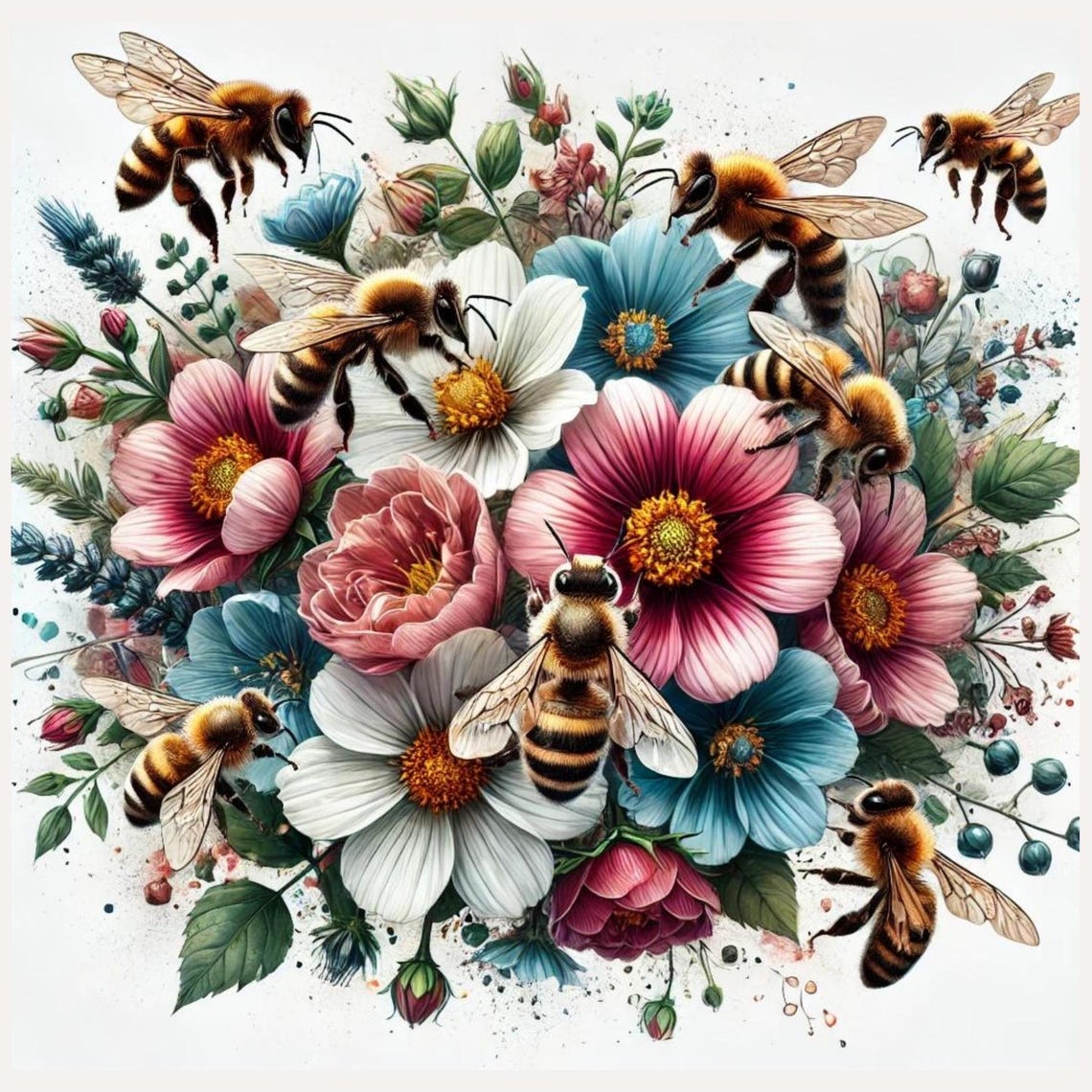 Bees in Flowers Clipart, Digital Download for Junk Journals and ...
