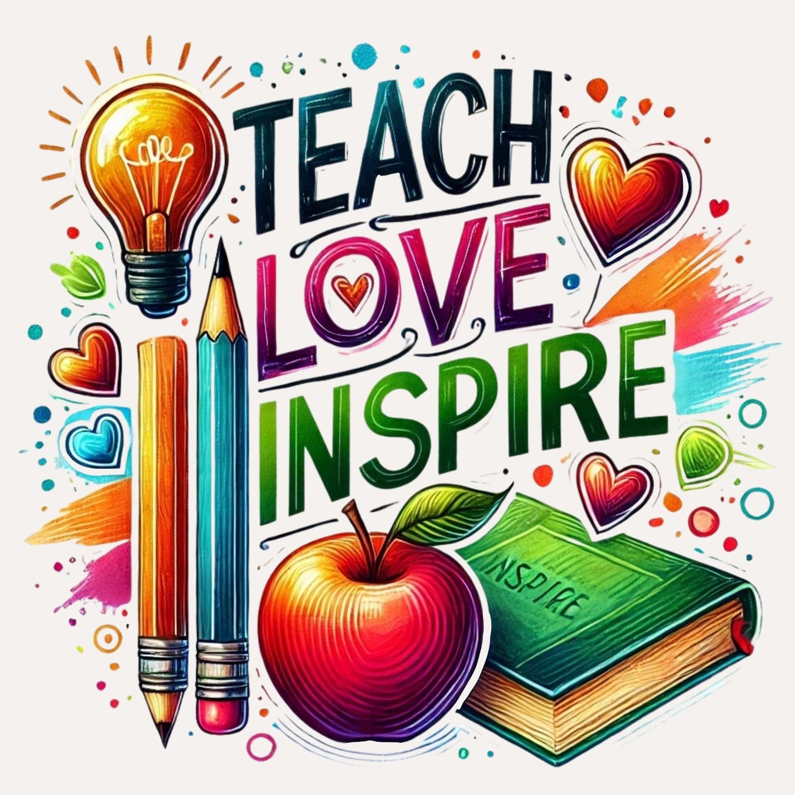 Teach Love Inspire Clipart Bundle, Instant Download for Sublimation ...