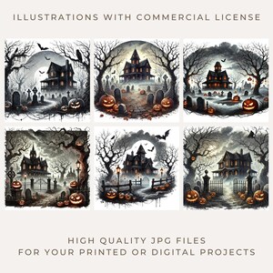 Gloomy Landscapes, Spooky Ghosts, Haunted Castles, Vintage Halloween Clipart, Eerie Digital ...