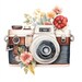 12 Retro Camera Clipart, Watercolor Flowers Digital Printable for ...