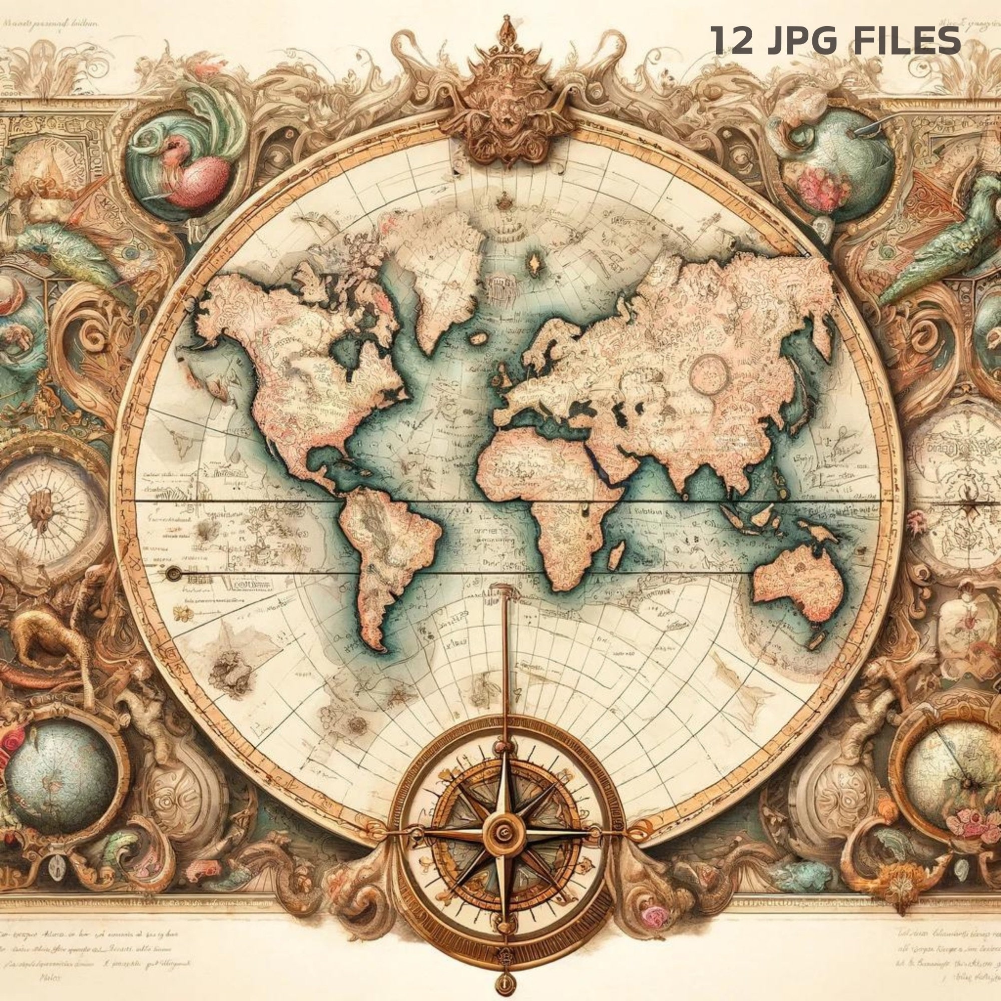 Vintage World Map Clipart Collection for Scrapbooking, Paper Crafting ...