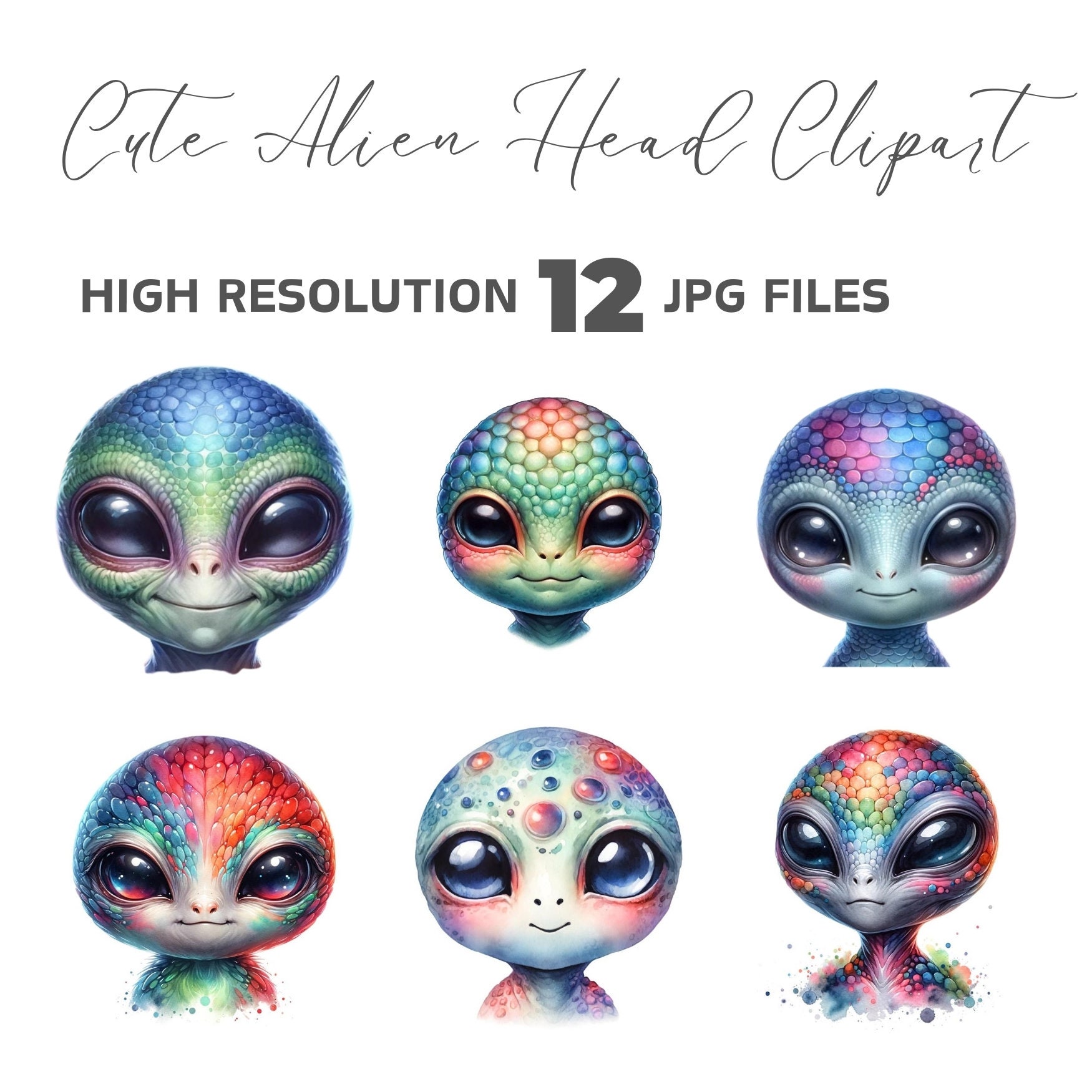 12 Funny Alien Head Clipart, Digital Downloads for Crafting Projects ...