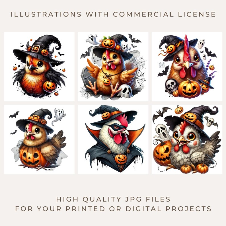 Spooky Halloween Chickens Clipart, Funny Chicken Witch & Pumpkin ...