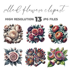 Rolled Flowers, Floral Bundle, Digital Crafting, Scrapbook Images ...
