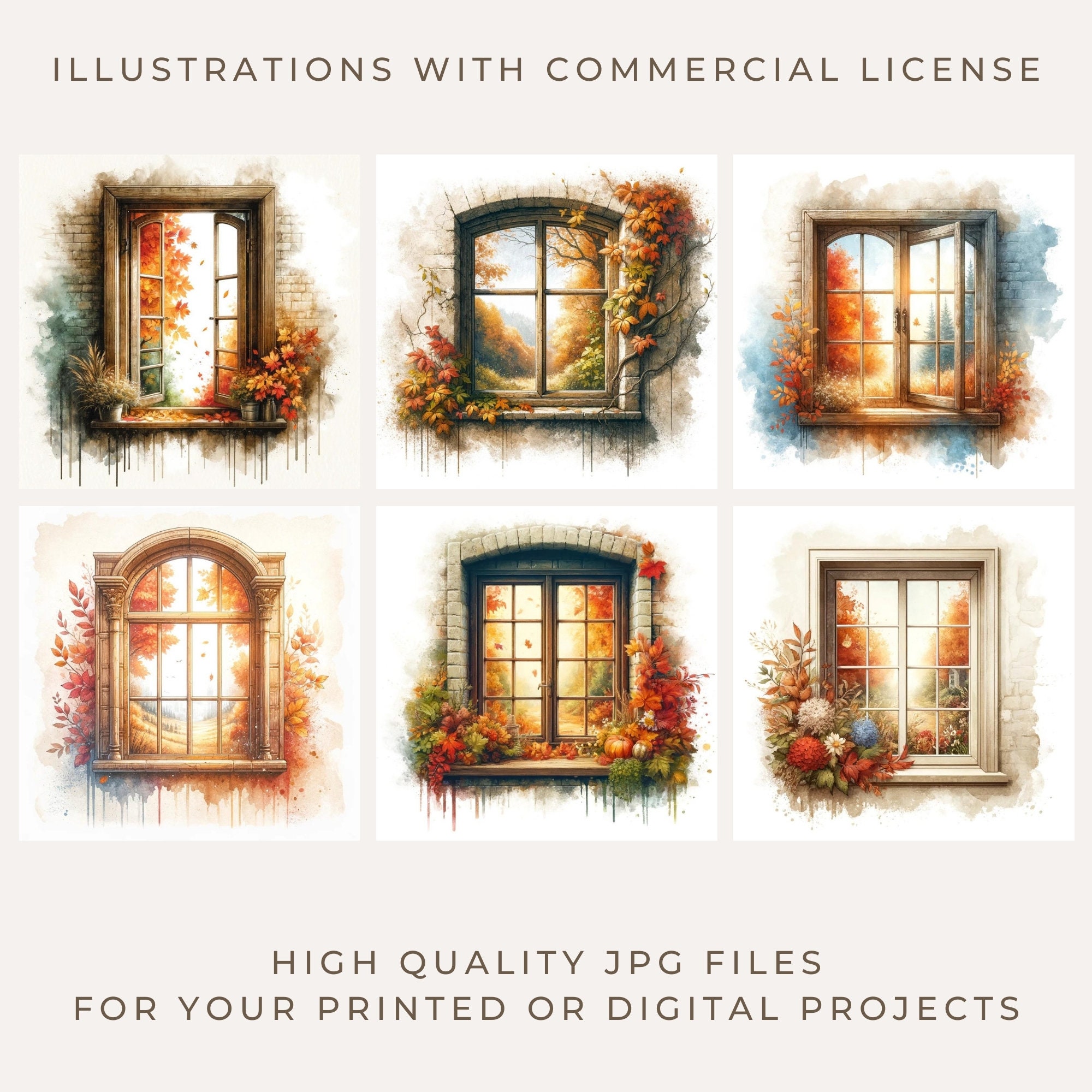 Autumn Window Clipart Bundle for Creative Projects and Shabby Decor ...