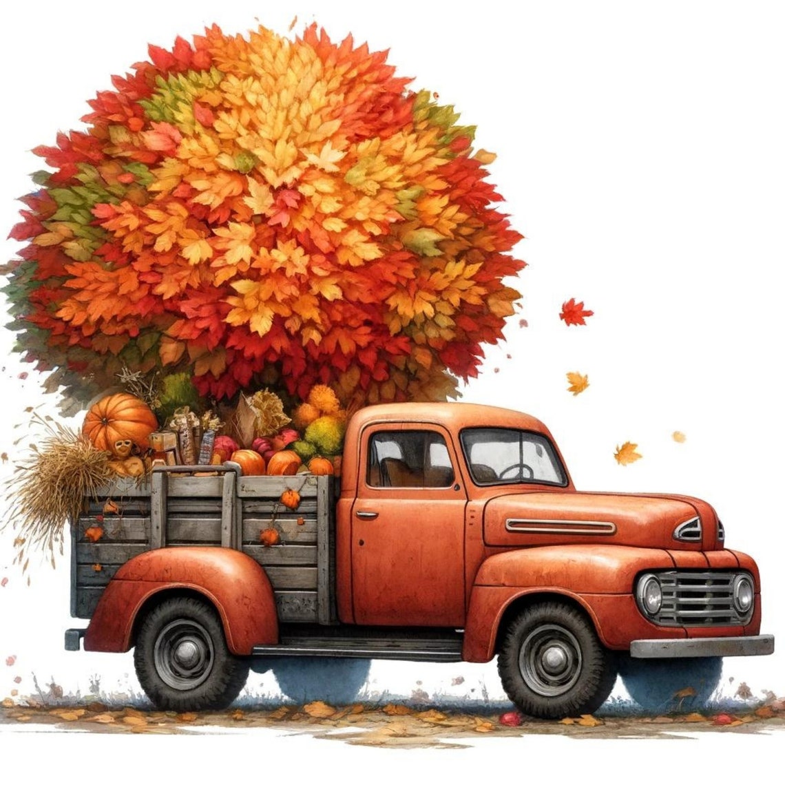 Autumn Tree Truck Watercolor Clipart, Instant Download for Scrapbooking ...