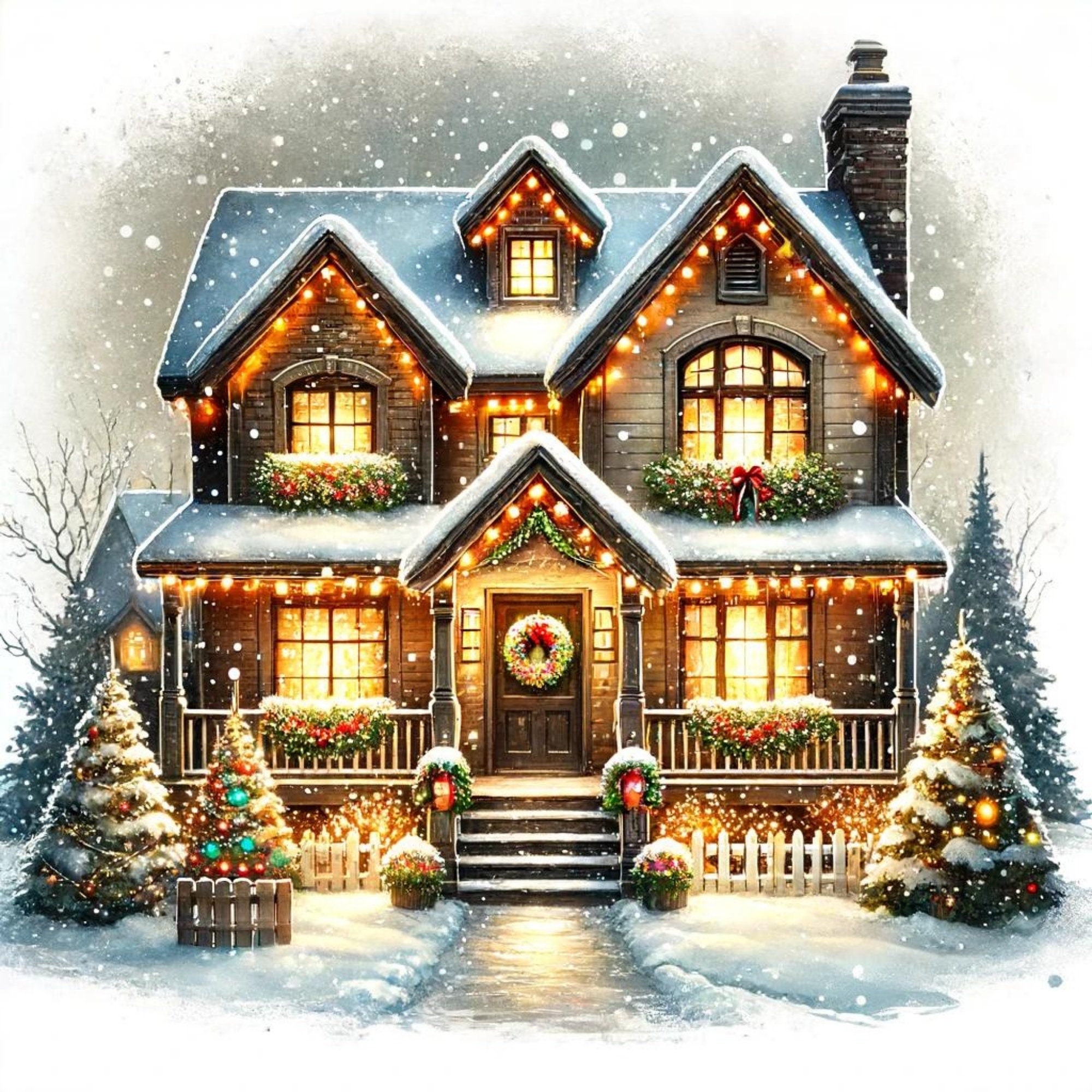 Shabby Chic Christmas House Clipart, Instant Download for Junk Journal ...