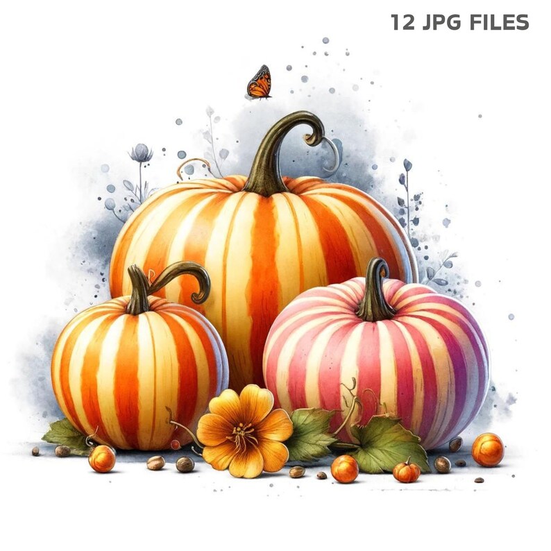 Fall Pumpkins Watercolor Clipart Bundle, Digital Download for Scrapbook ...
