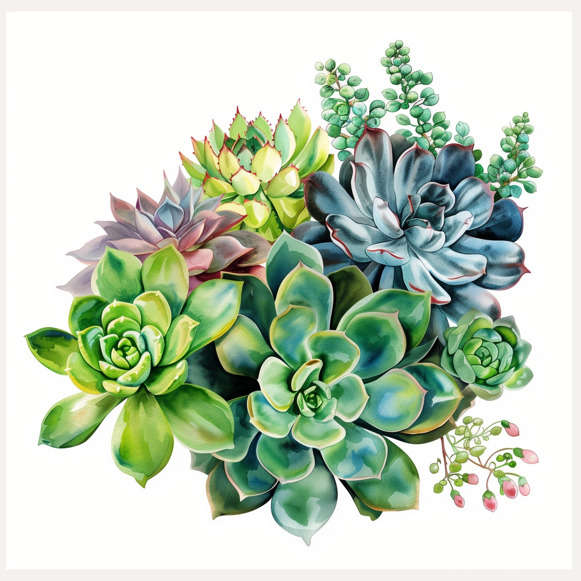 12 Watercolor Succulent Clip Art Set Digital Bundle for Junk Journal ...