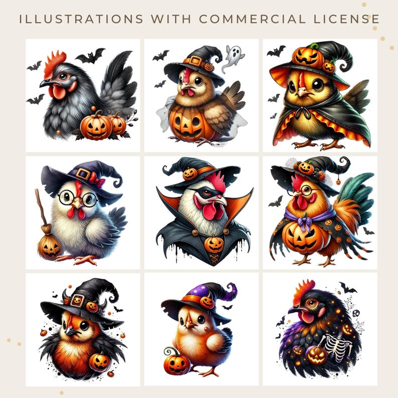 Spooky Halloween Chickens Clipart, Funny Chicken Witch & Pumpkin ...