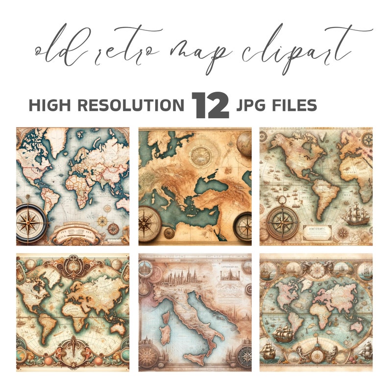 Old Retro Map Digital Paper Pack, Vintage Patterns for Creative ...