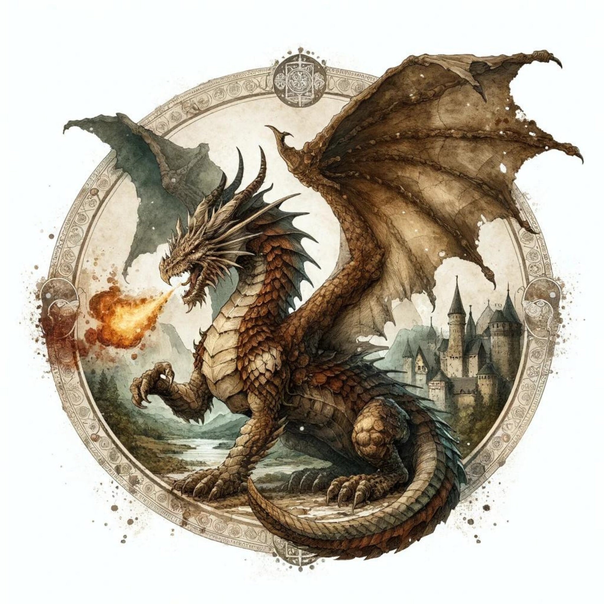 Medieval Dragon Art Ephemera Bundle, Commercial Use Clipart for ...