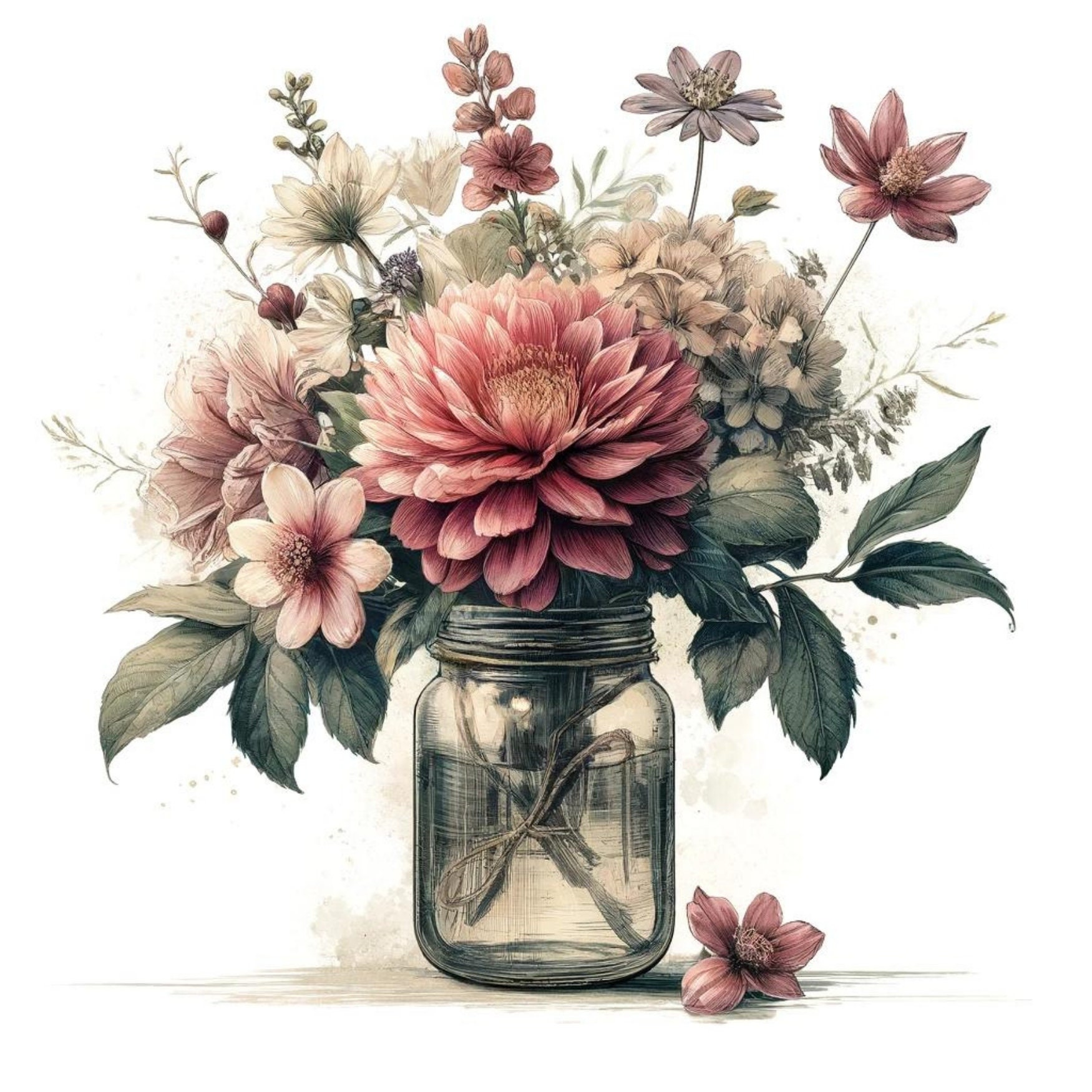 Rustic Floral Mason Jar Clipart Bundle for Crafting Kit, Instant ...