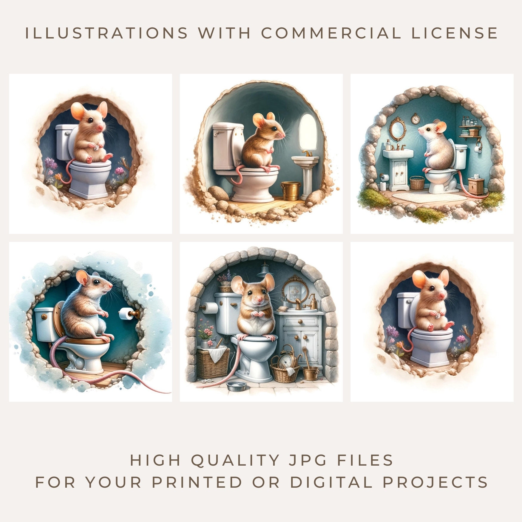 Mouse Sitting on Toilet in Mouse Hole, Instant Download, Cute Mouse ...