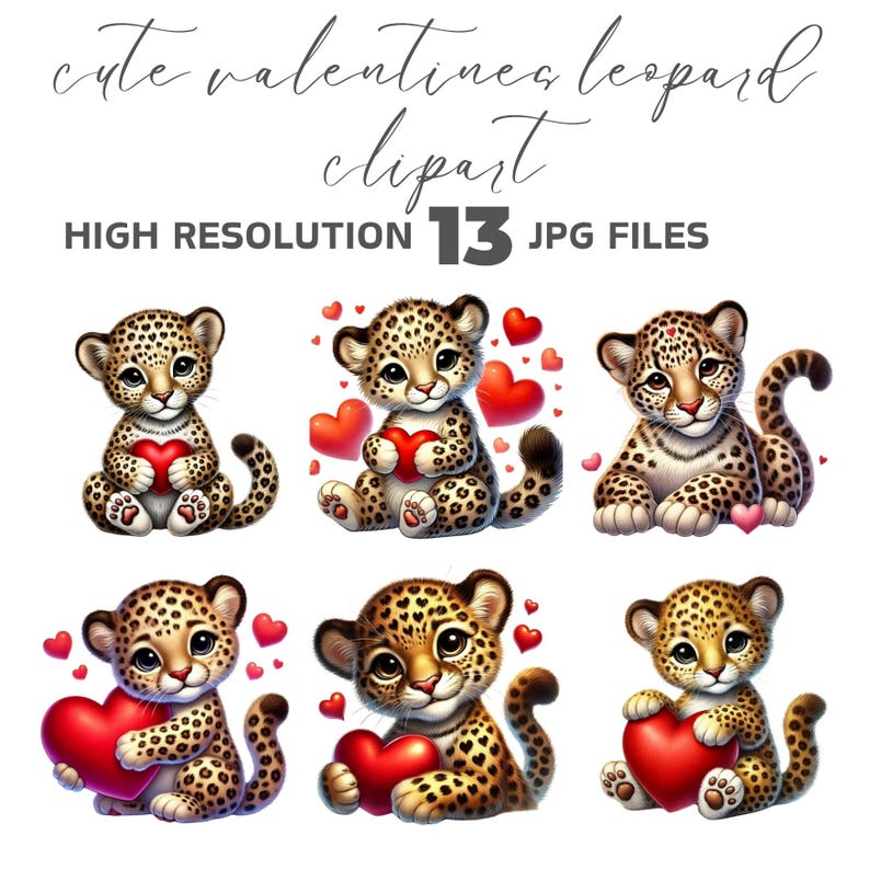 Leopard Valentine Clipart, Retro Love Watercolor JPG, Sweet Leopard ...