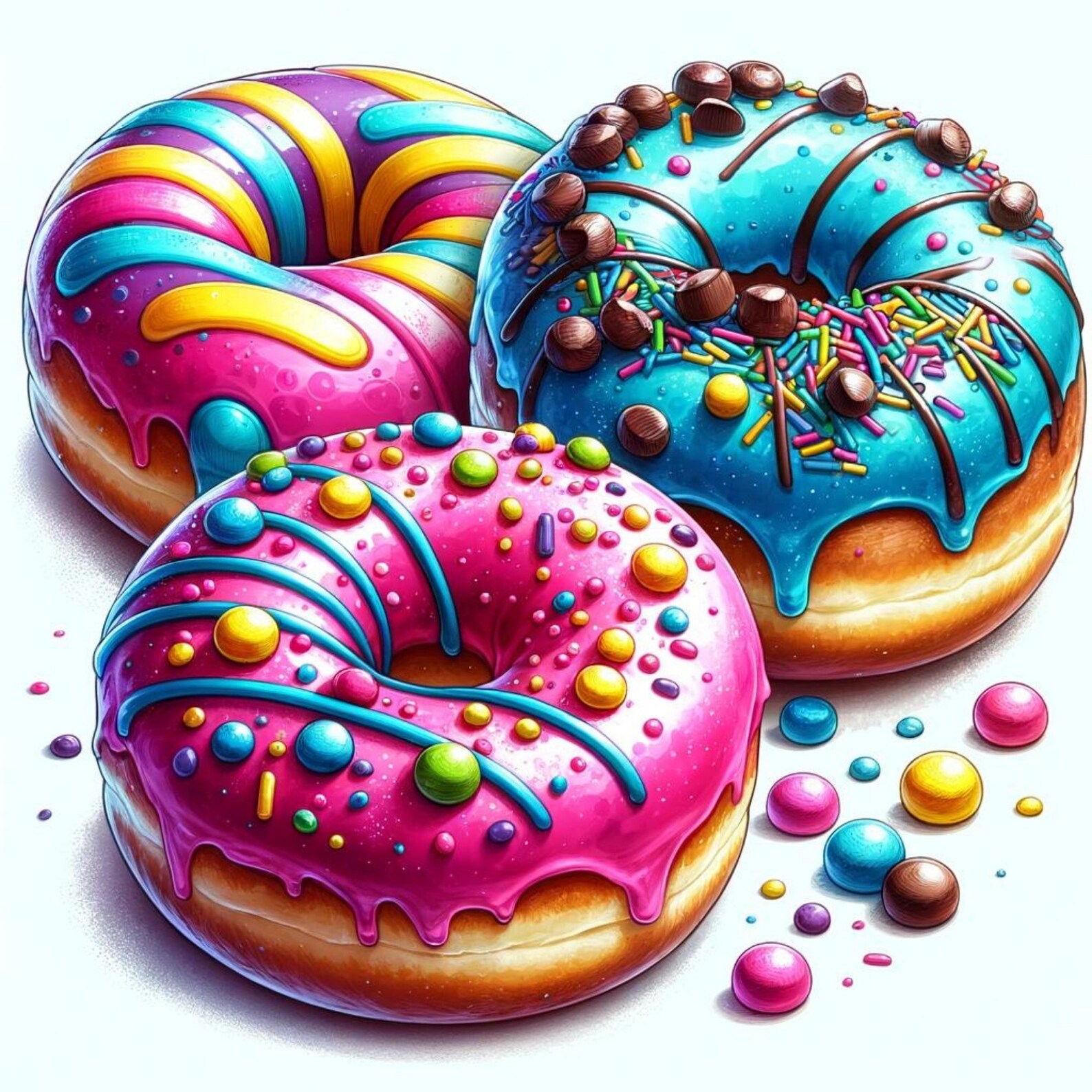Vibrant Donut Digital Clipart Set for Cute Dessert Designs, Commercial ...