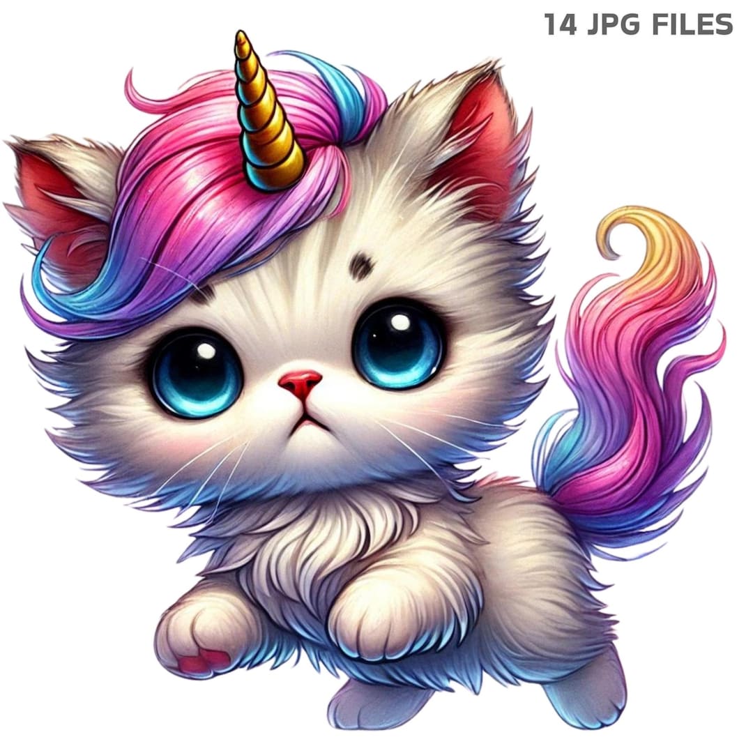 Funny Caticorn Clipart, Cute Unicorn Cat Designs for Girls' Stickers ...