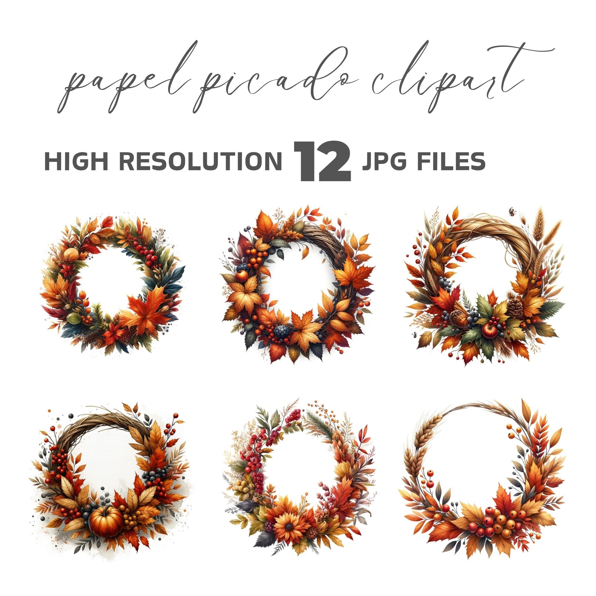 Fall Floral Frames Digital Clipart Set, Thanksgiving Junk Journaling ...