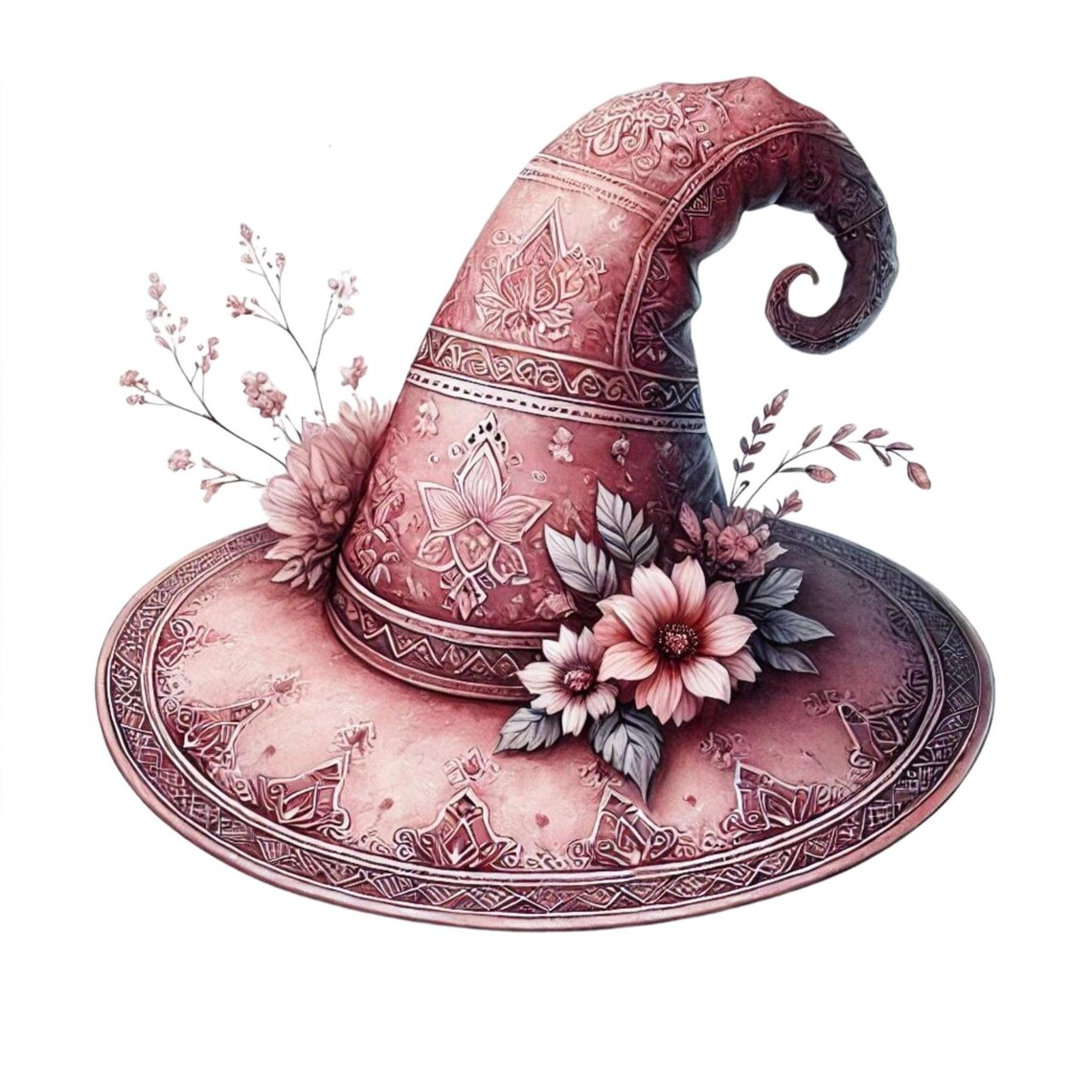 Classic Pink Witch Hat Clipart Set, Hippie Halloween Digital Download ...