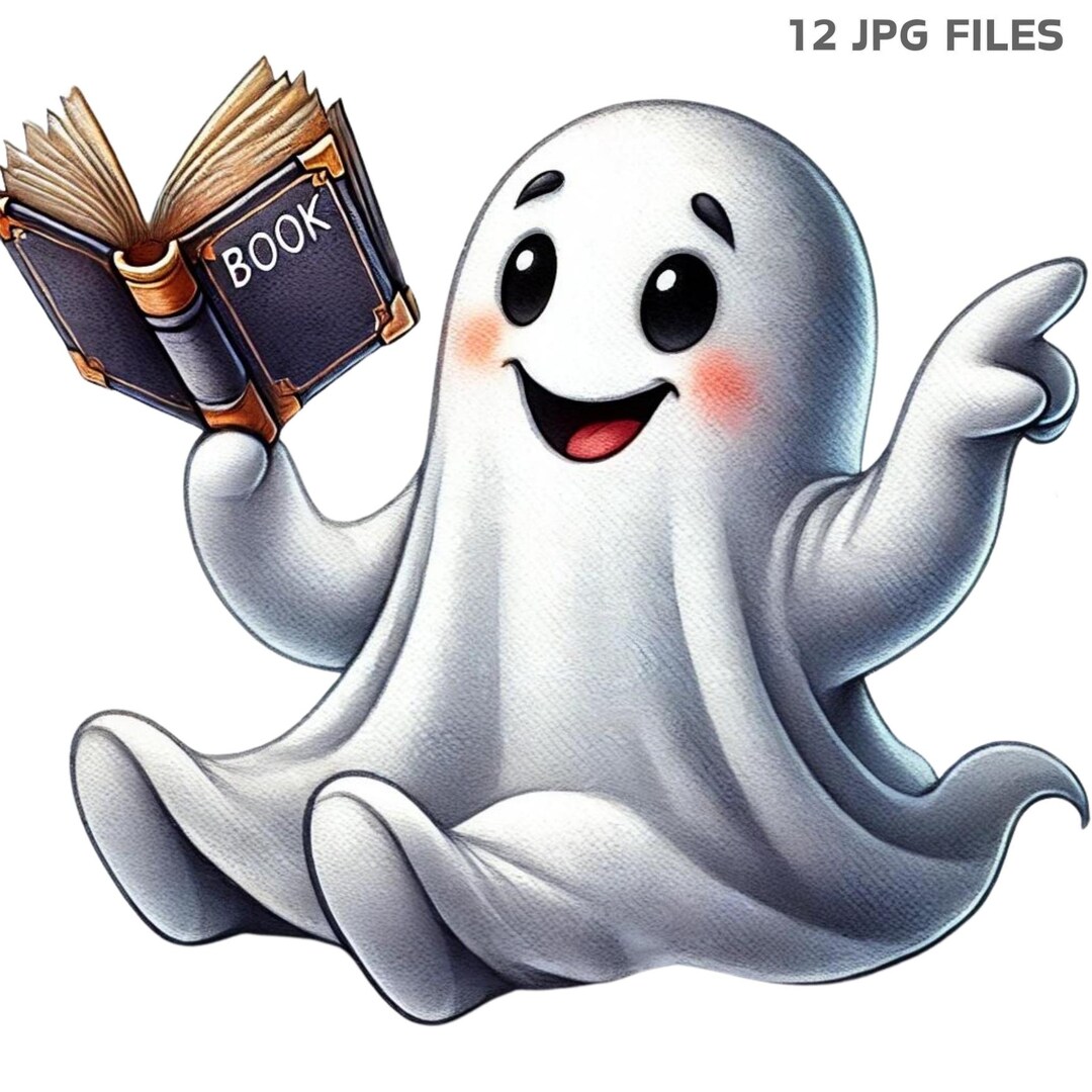 Funny Ghost Reading a Book Clipart, Cute Ghost Sublimation Graphics for ...