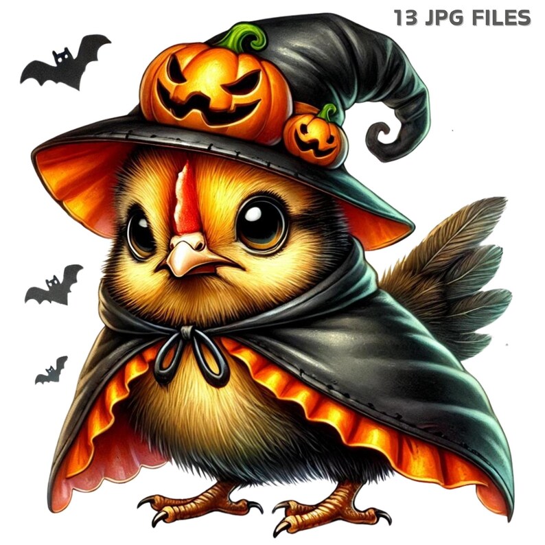 Spooky Halloween Chickens Clipart, Funny Chicken Witch & Pumpkin ...