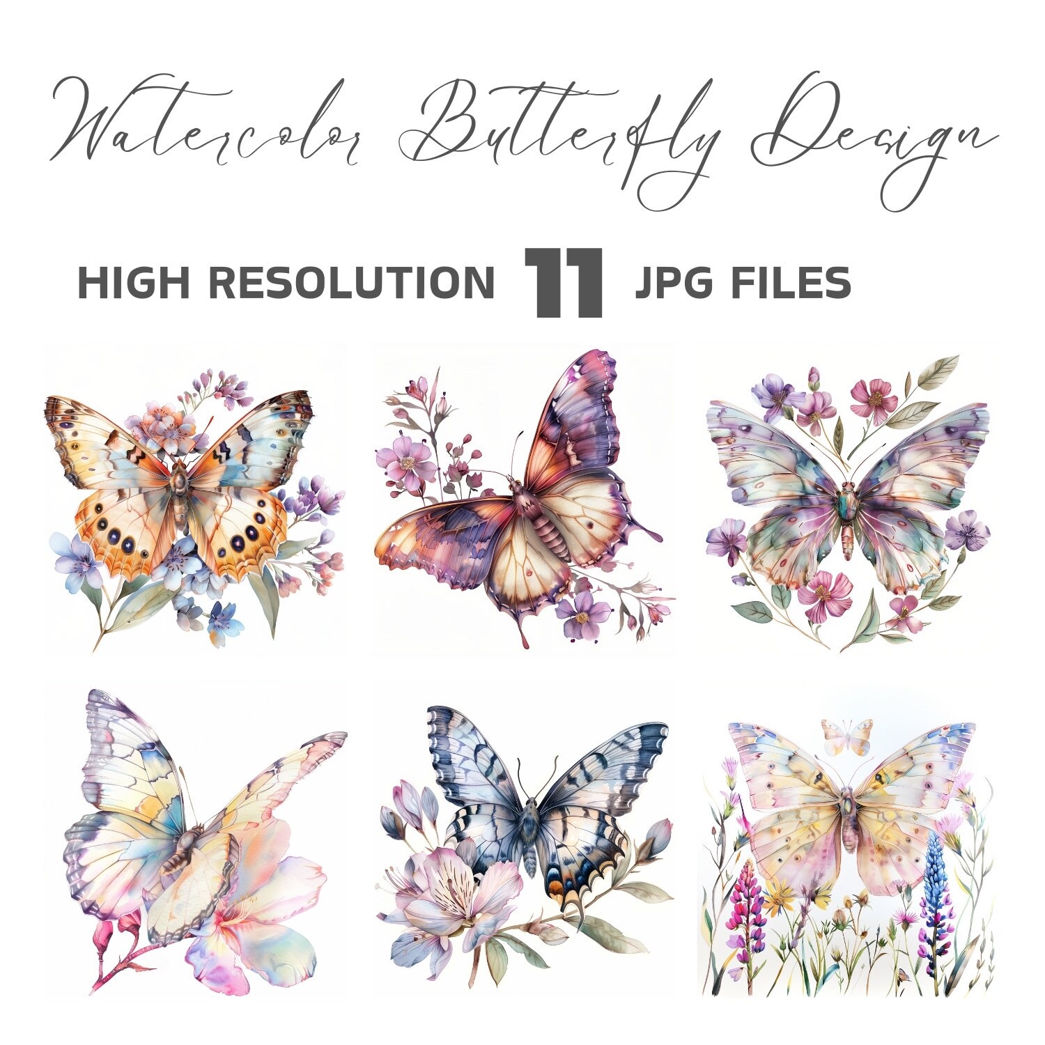 11 Printable Butterflies Collection Digital Art for Scrapbooking ...