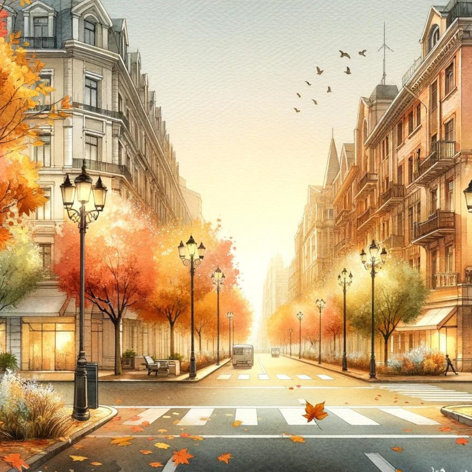 Autumn City Landscape Digital Clipart, Scrapbook Image, Watercolor City ...