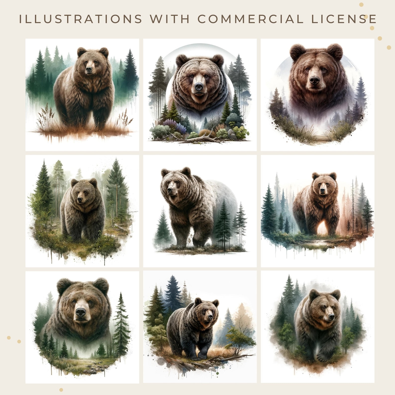 Bear in the Forest Collage Images, Commercial Use Scrapbook Ephemera ...