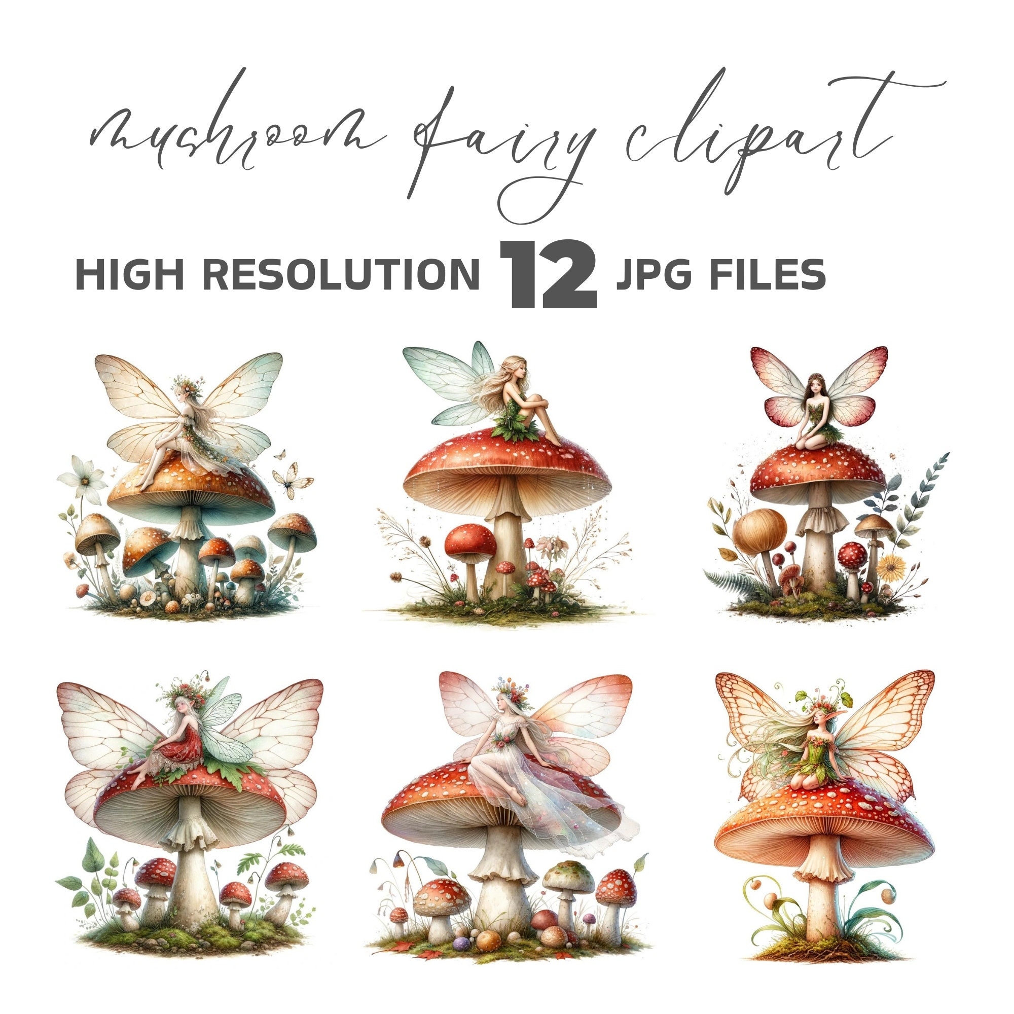 Magical Mushroom Fairy Garden Clipart, Enchanted Fairy Birthday Clipart ...